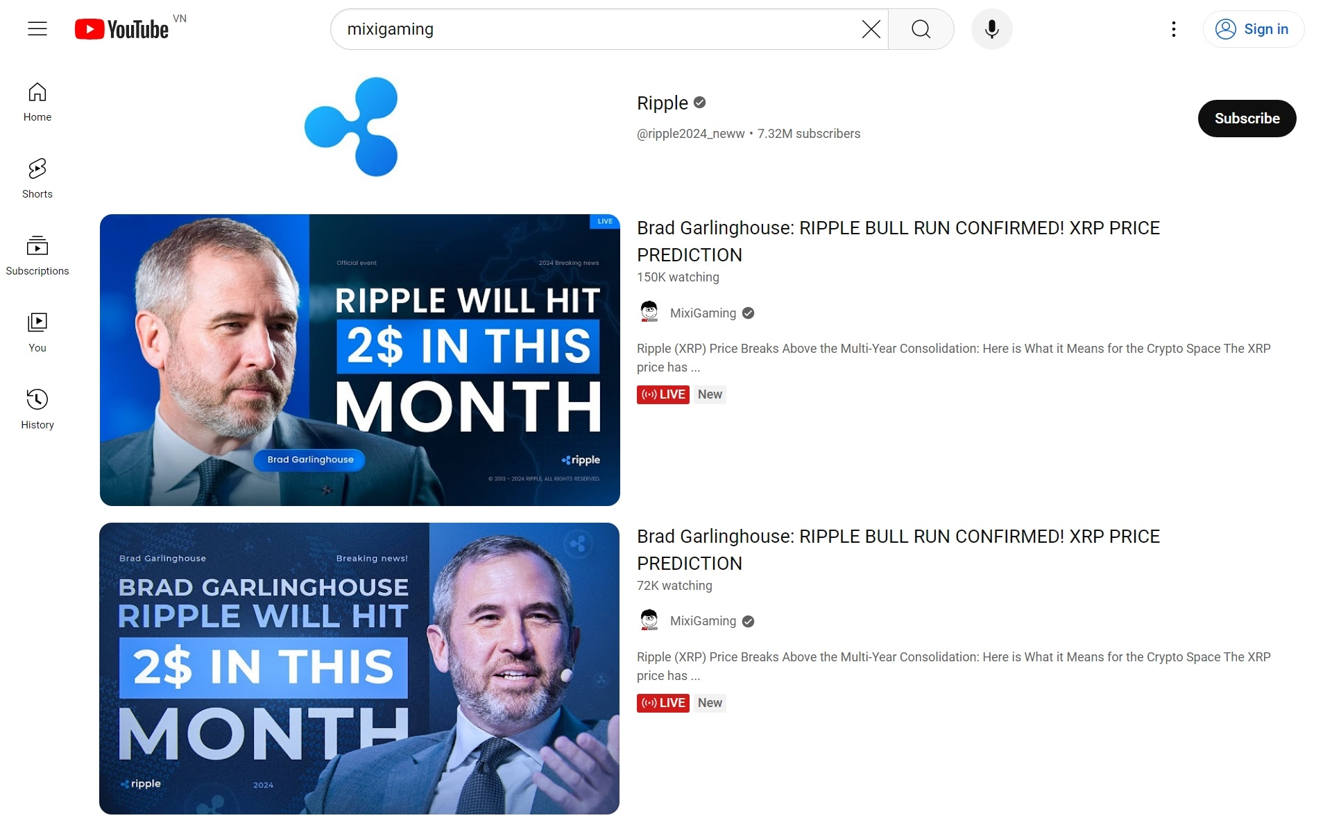 Streamer Độ Mixi bị hack tài khoản YouTube, chuyển sang shill Ripple (XRP)