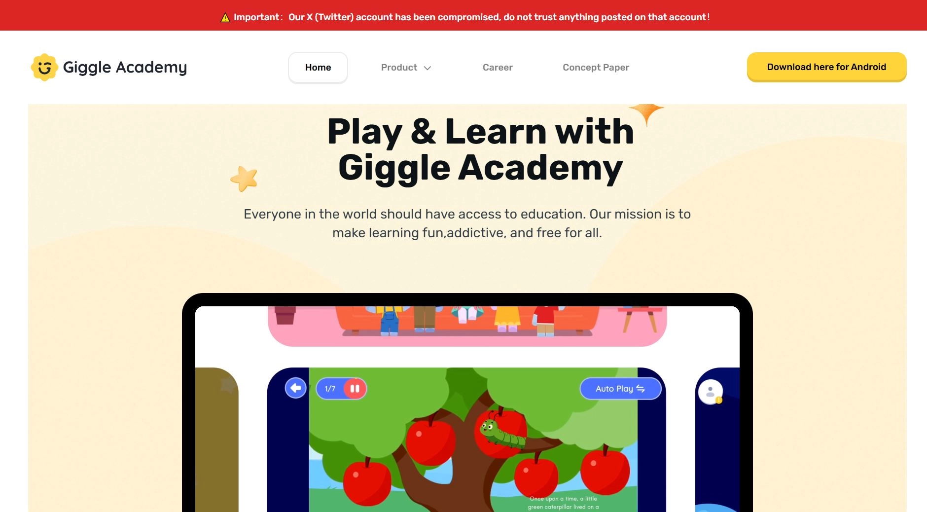 Dự án giáo dục Giggle Academy của CZ bị hack tài khoản X (Twitter)
