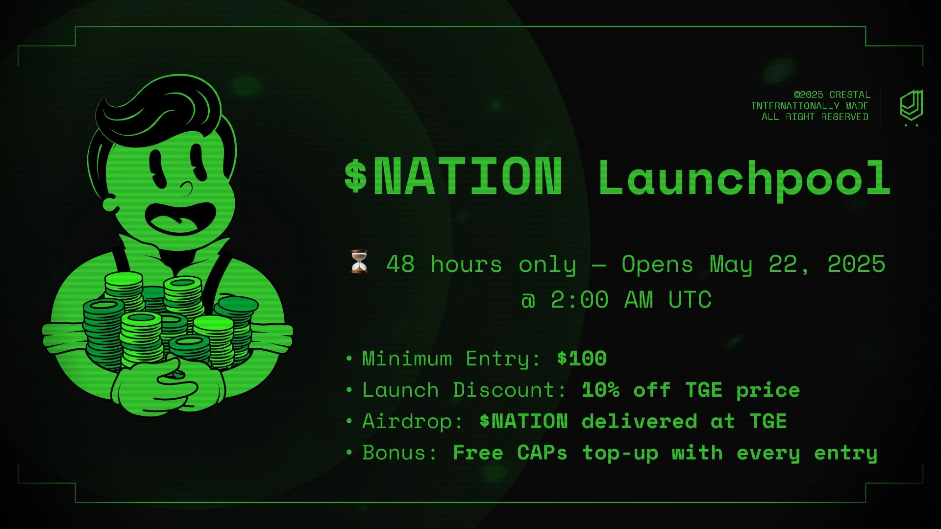 Crestal mở launchpool token NATION đi kèm cơ hội nhận airdrop