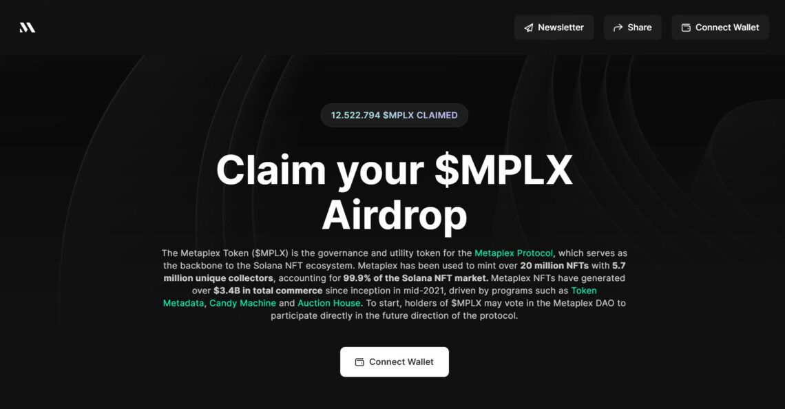 Giá token Metaplex (MPLX) giảm 68% sau khi được airdrop
